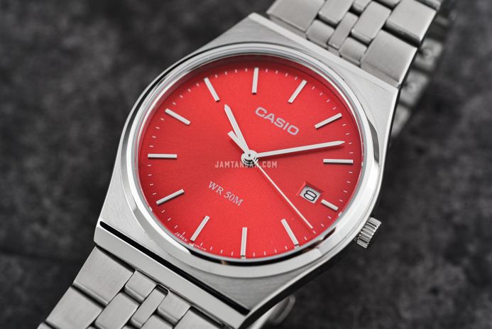 Casio General MTP-B145D-4A2 MTP-B145D-4A2VDF Red Dial Stainless Steel ...