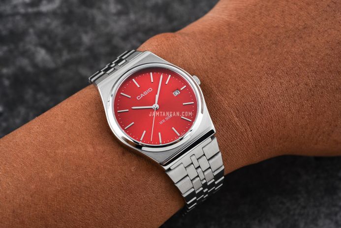 Casio General MTP-B145D-4A2 MTP-B145D-4A2VDF Red Dial Stainless Steel ...
