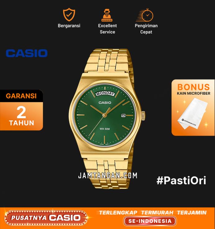 Casio General MTP-B146G-3A MTP-B146G-3AVDF Green Dial Gold Stainless ...