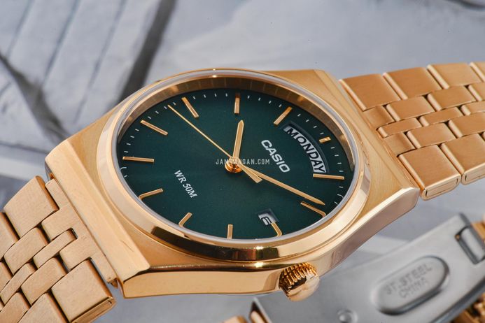Casio General MTP-B146G-3A MTP-B146G-3AVDF Green Dial Gold Stainless ...