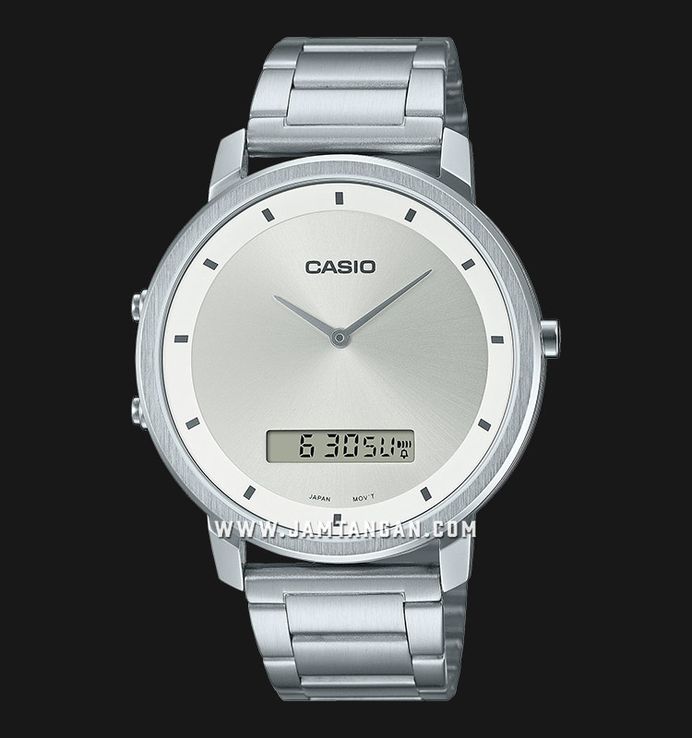 Casio General MTP-B200D-7EDF Dress Men Silver Digital Analog Dial Stainless Steel Band ...