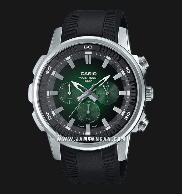 Casio General MTP-E505-3AVDF Chronograph Green Dial Black Resin Band | Jamtangan.com