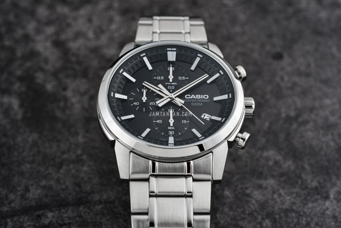 Casio General MTP-E510D-1A1 MTP-E510D-1A1VDF Chronograph Men Black Dial Stainless Steel Band ...