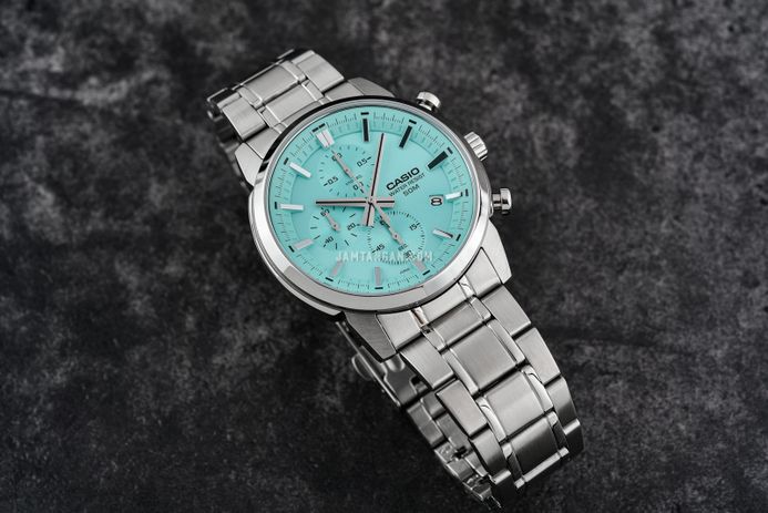 Casio General MTP-E510D-2A MTP-E510D-2AVDF Chronograph Men Baby Blue Dial Stainless Steel Band ...