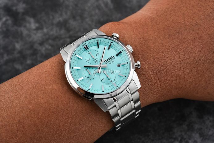 Casio General MTP-E510D-2A MTP-E510D-2AVDF Chronograph Men Baby Blue Dial Stainless Steel Band ...