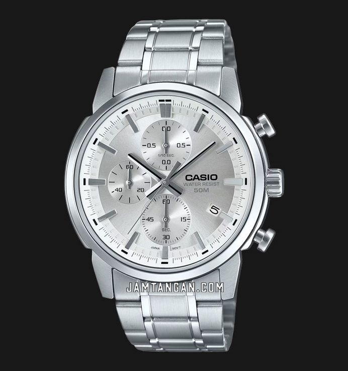 Casio General MTP-E510D-7A MTP-E510D-7AVDF Chronograph Men Silver Dial Stainless Steel Band ...