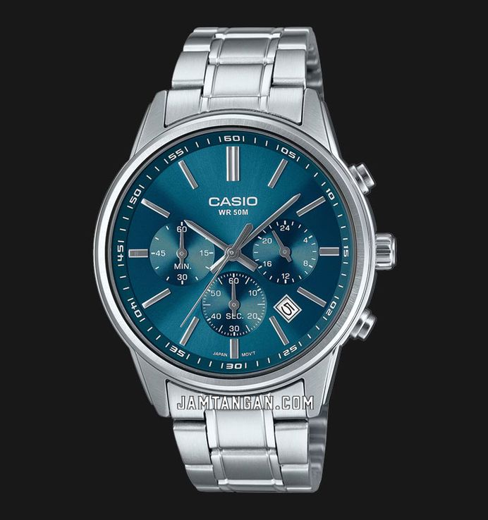 Casio General MTP-E515D-2A1 MTP-E515D-2A1VDF Chronograph Men Blue Dial Stainless Steel Band ...