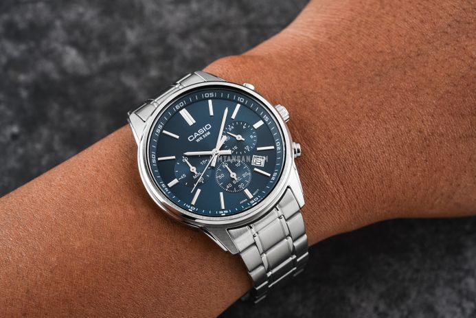 Casio General MTP-E515D-2A1 MTP-E515D-2A1VDF Chronograph Men Blue Dial Stainless Steel Band ...