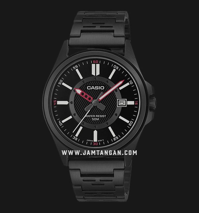 Casio MTP-E700B-1E MTP-E700B-1EVDF Men Black Dial Black Stainless Steel Band | Jamtangan.com