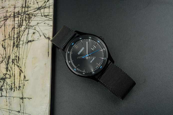 Casio General MTP-E710MB-1A MTP-E710MB-1AVDF Enticer Men Black Dial Black Mesh Band | JAMTANGAN.COM