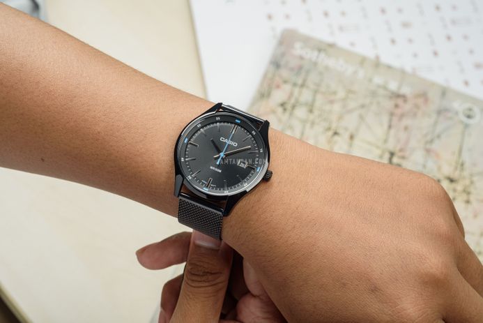 Casio General MTP-E710MB-1A MTP-E710MB-1AVDF Enticer Men Black Dial Black Mesh Band | Jamtangan.com