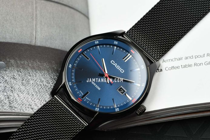 Casio General MTP-E710MB-2A MTP-E710MB-2AVDF Enticer Men Blue Dial Black Mesh Band | Jamtangan.com