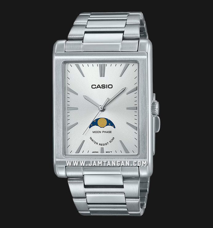 Casio General MTP-M105D-7A MTP-M105D-7AVDF Men Moon Phase Silver Dial ...
