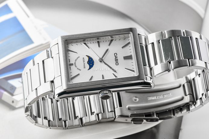 Casio General MTP-M105D-7A MTP-M105D-7AVDF Men Moon Phase Silver Dial ...