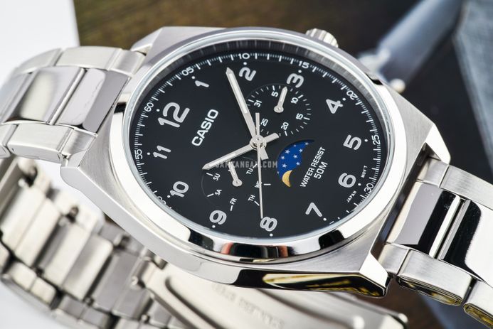 Casio General MTP-M300D-1A MTP-M300D-1AVDF Men Moon Phase Black Dial Stainless Steel Band ...