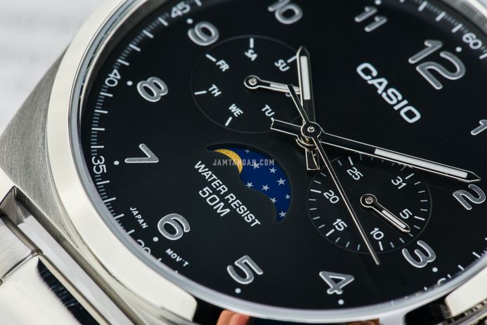 Casio General MTP-M300D-1A MTP-M300D-1AVDF Men Moon Phase Black Dial Stainless Steel Band ...