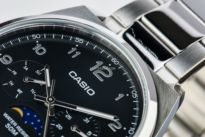 Casio General MTP-M300D-1A MTP-M300D-1AVDF Men Moon Phase Black Dial Stainless Steel Band ...