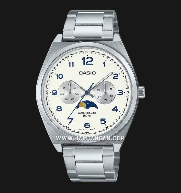 Casio General MTP-M300D-7A MTP-M300D-7AVDF Men Moon Phase White Dial ...