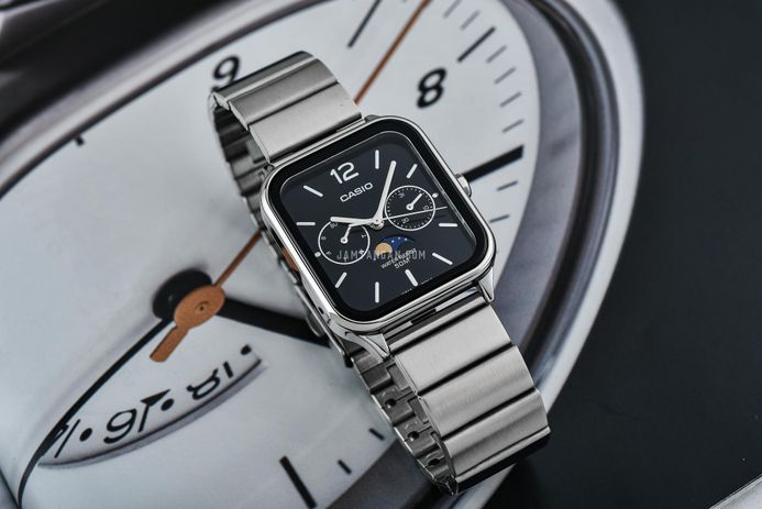 Casio General MTP-M305D-1A MTP-M305D-1AVDF Men Moon Phase Black Dial ...