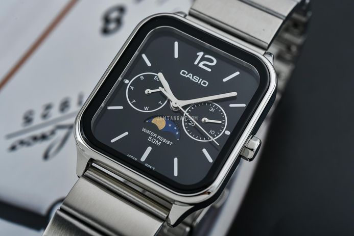 Casio General MTP-M305D-1A MTP-M305D-1AVDF Men Moon Phase Black Dial ...