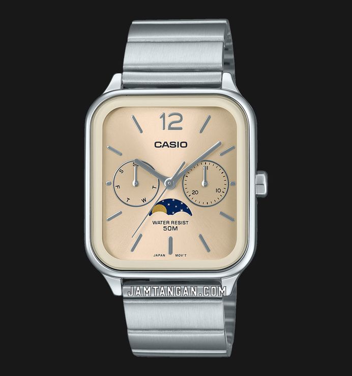 Casio General MTP-M305D-9A MTP-M305D-9AVDF Men Moon Phase Light Gold ...