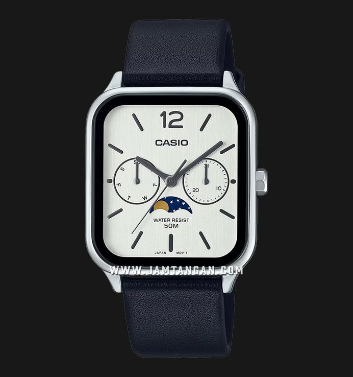 Casio General MTP-M305L-7A MTP-M305L-7AVDF Men Moon Phase Silver Dial ...