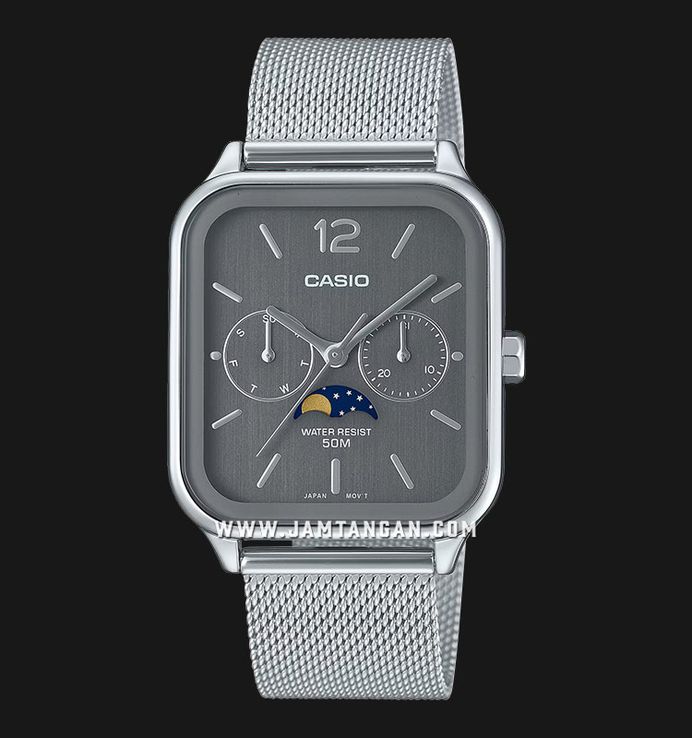 Casio General MTP-M305M-8A MTP-M305M-8AVDF Men Moon Phase Grey Dial ...