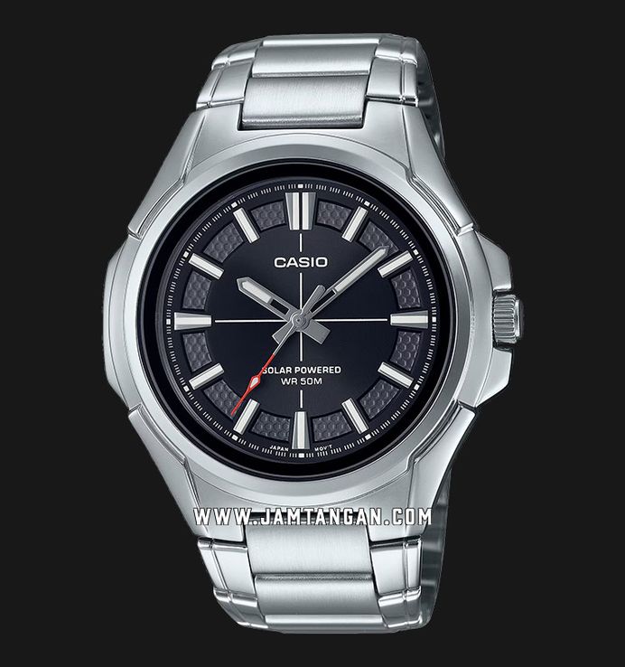 Casio General MTP-RS100D-1A MTP-RS100D-1AVDF Solar Powered Black Dial Stainless Steel Band ...