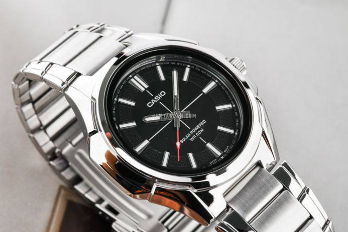 Casio General MTP-RS100D-1A MTP-RS100D-1AVDF Solar Powered Black Dial Stainless Steel Band ...