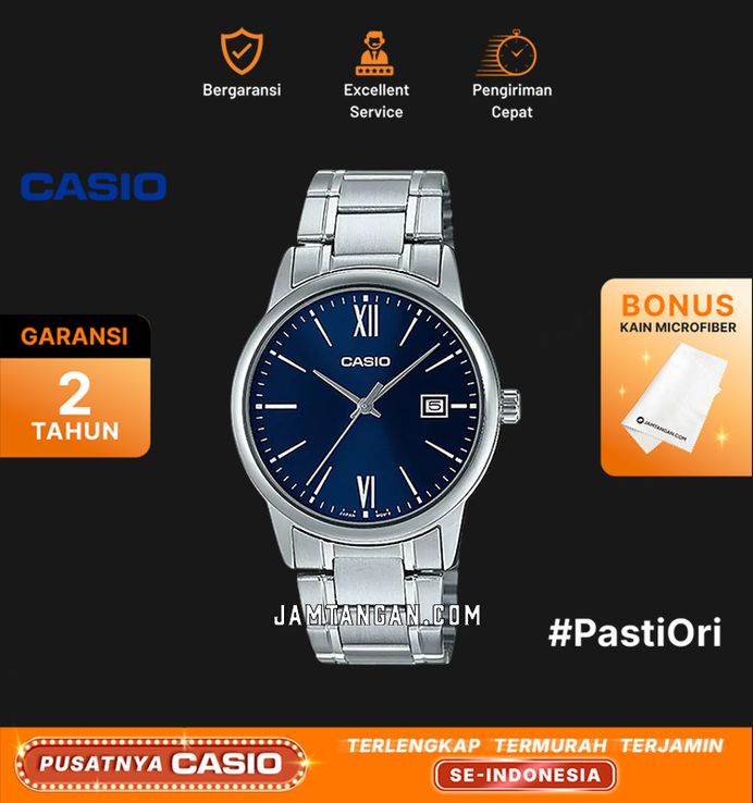 Casio General MTP-V002D-2B3UDF Blue Dial Stainless Steel Band ...