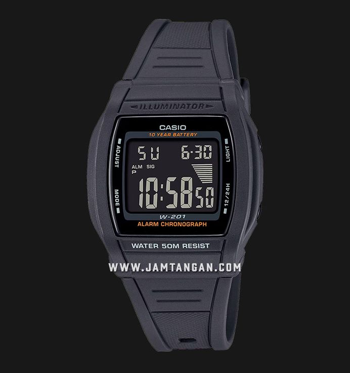 Casio General W-201-1BVDF Digital Dial Black Resin Band | Jamtangan.com