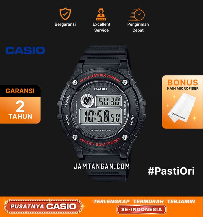 Casio General W-216H-1A W-216H-1AVDF Digital Dial Black Resin Band | Jamtangan.com