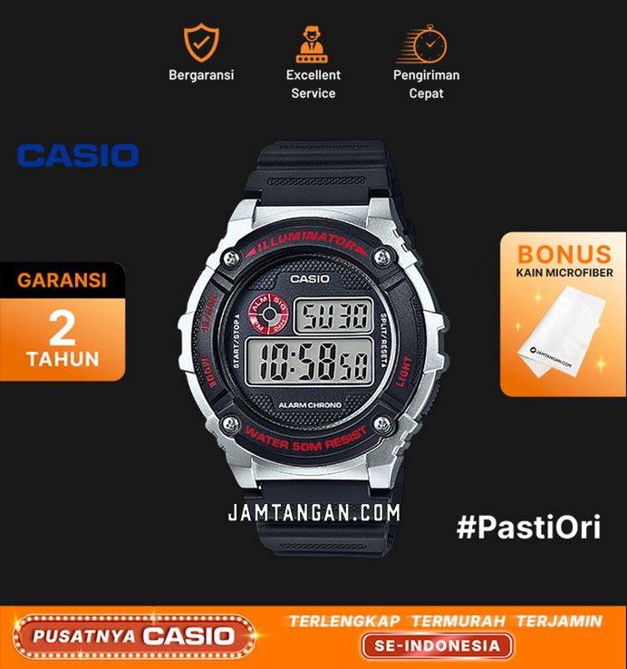Casio General W-216H-1C W-216H-1CVDF Digital Dial Black Resin Band | Jamtangan.com