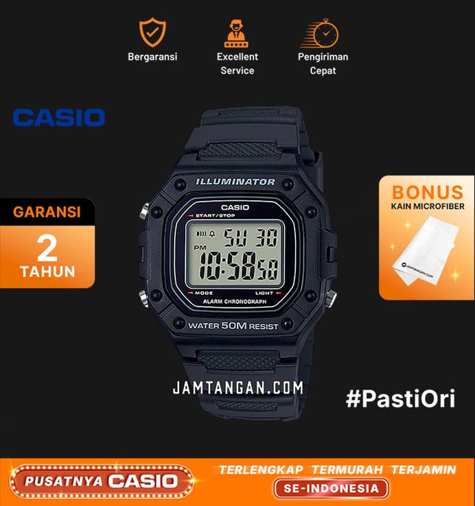 Casio General W-218H-1A W-218H-1AVDF Digital Dial Black Resin Band ...