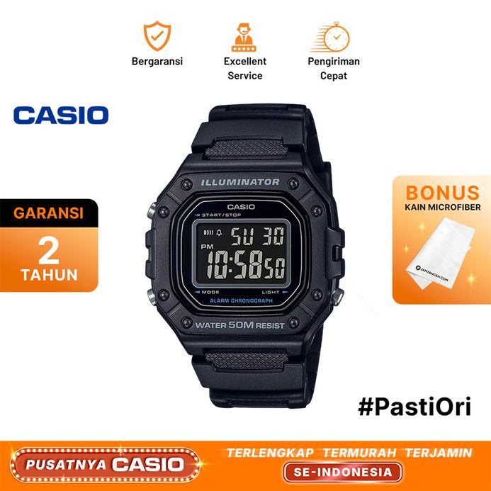 Casio General W-218H-1B W-218H-1BVDF Men Illuminator Digital Dial Black Resin Band | JAMTANGAN.COM