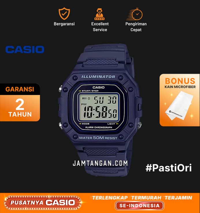 Casio General W-218H-2A W-218H-2AVDF Digital Dial Navy Resin Band ...