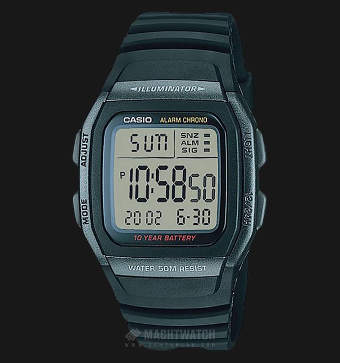Casio General W-96H-1B W-96H-1BVDF 10 Year Battery Digital Dial Black Resin Band | Jamtangan.com