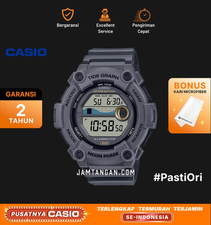 Casio General WS-1300H-8A WS-1300H-8AVDF Tide Graph Digital Dial Grey Resin Band | Jamtangan.com