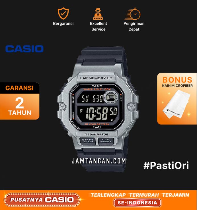 Casio General WS-1400H-1BVDF Illuminator Sports Gear Grey Digital Dial ...