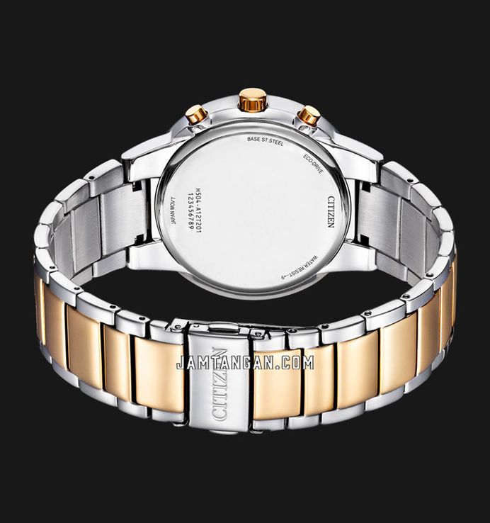 Citizen Eco Drive AT2244-84L Men Chronograph Blue Dial Dual Tone Stainless Steel Strap ...