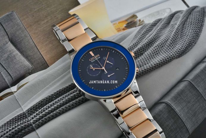Citizen Eco Drive AT2244-84L Men Chronograph Blue Dial Dual Tone ...