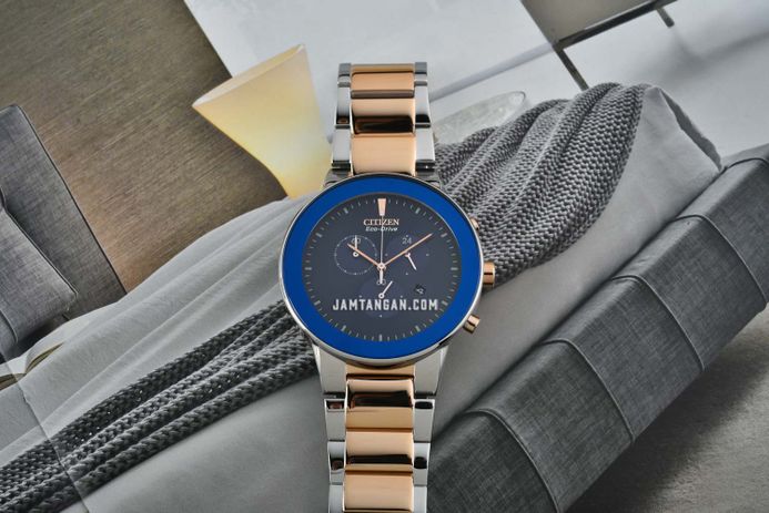 Citizen Eco Drive AT2244-84L Men Chronograph Blue Dial Dual Tone ...
