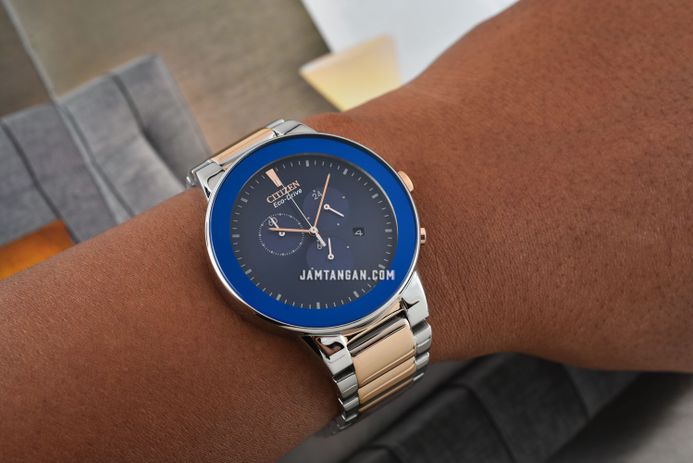 Citizen Eco Drive AT2244-84L Men Chronograph Blue Dial Dual Tone Stainless Steel Strap ...