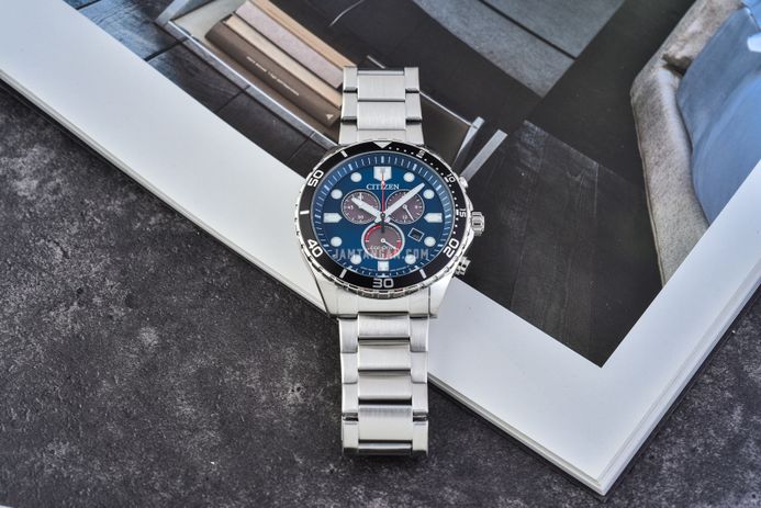 Citizen Eco Drive AT2560-84L Men Chronograph Blue Dial Stainless Steel ...