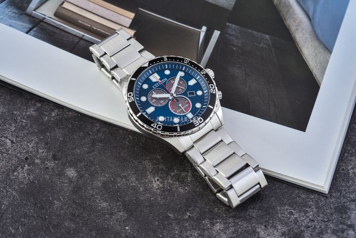 Citizen Eco Drive AT2560-84L Men Chronograph Blue Dial Stainless Steel ...