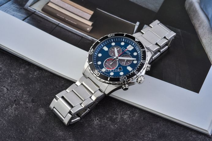 Citizen Eco Drive AT2560-84L Men Chronograph Blue Dial Stainless Steel ...