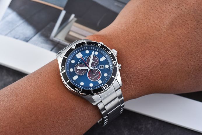 Citizen Eco Drive AT2560-84L Men Chronograph Blue Dial Stainless Steel ...