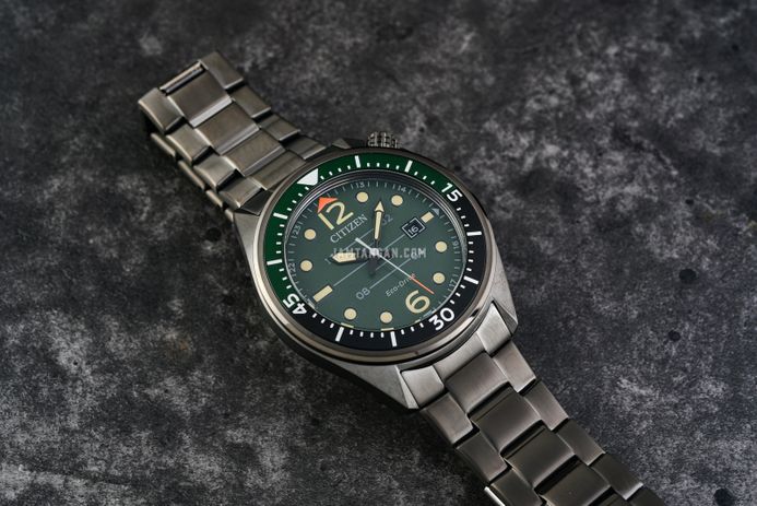 Citizen Eco Drive AW1717-81X Green Dial Gunmetal Stainless Steel Strap ...