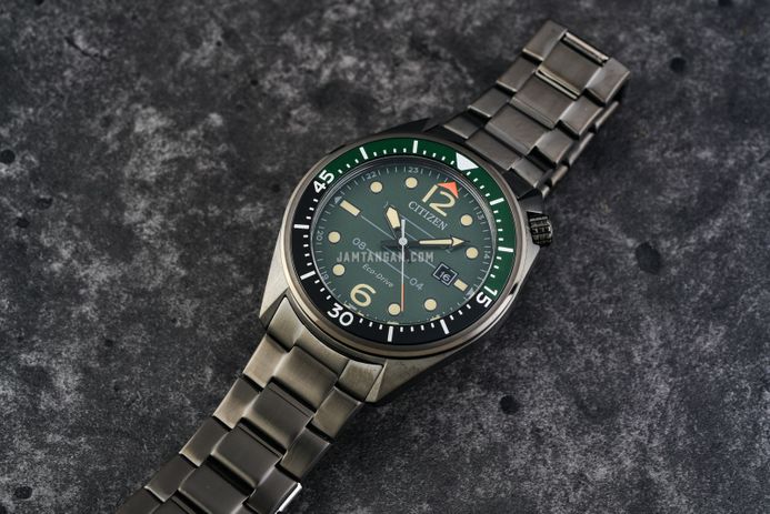 Citizen Eco Drive AW1717-81X Green Dial Gunmetal Stainless Steel Strap ...