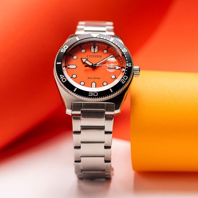 Citizen Eco Drive AW1760-81X Orange Dial Stainless Steel Strap ...